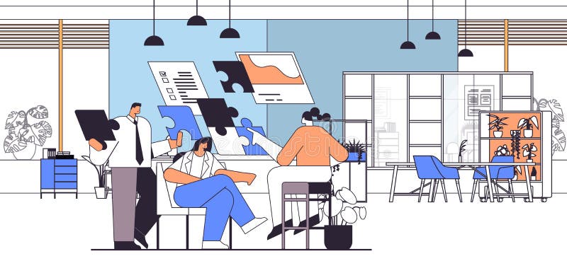 Businesspeople Team Putting Puzzle Pieces Business Partners Working ...