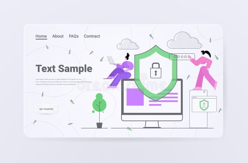 Businesspeople Using Computer App Protection Shield with Padlock Data ...