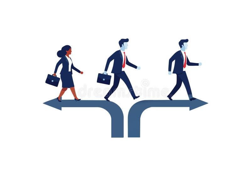 Businesspeople Walking Different Directions on Forked Path Decision ...