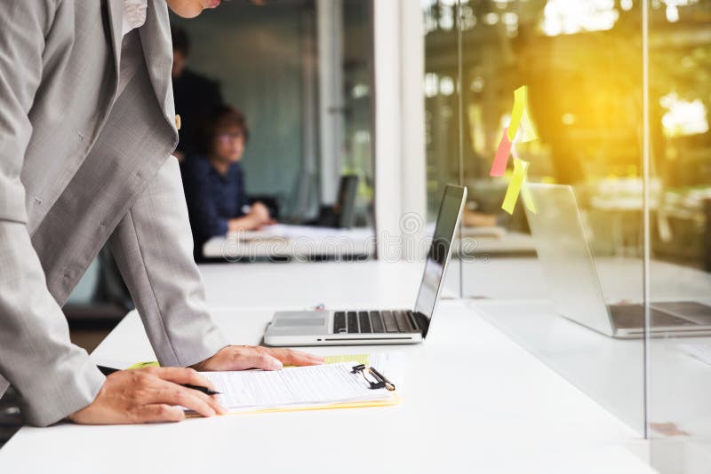 Businesspeople Working with Document and Computer in Office Work Stock ...