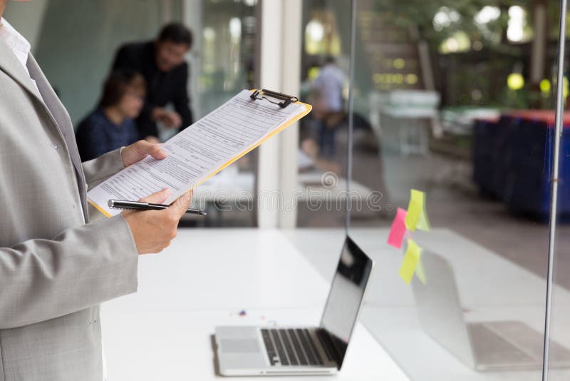 Businesspeople Working with Document and Computer in Office Work Stock ...