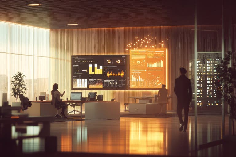 Businesspeople Working in Modern Office Analyzing Big Data on ...