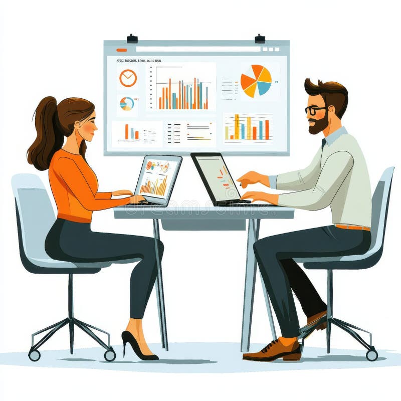 Businesspeople Working Together on Laptops Analyzing Data Charts Graphs ...