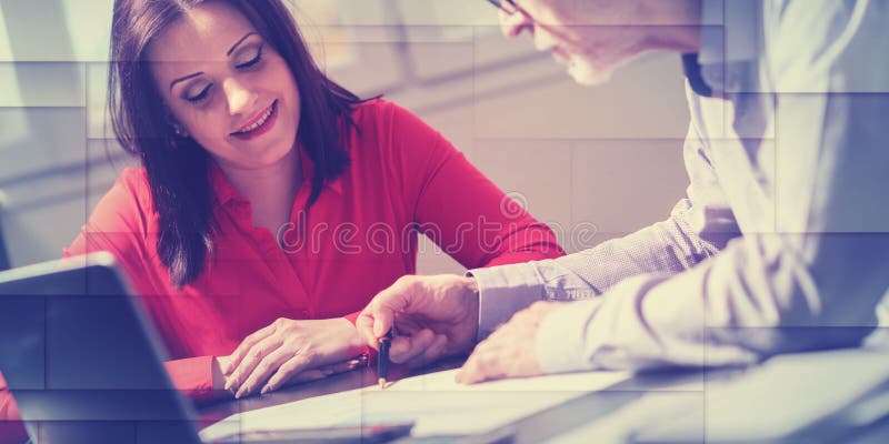 Businesspeople Working in Office, Geometric Pattern Stock Image - Image ...