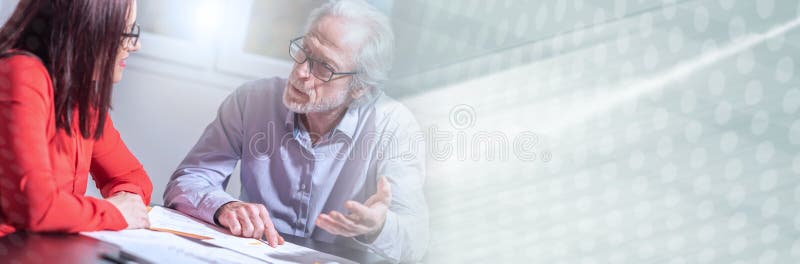 Businesspeople Working in Office, Light Effect; Panoramic Banner Stock ...