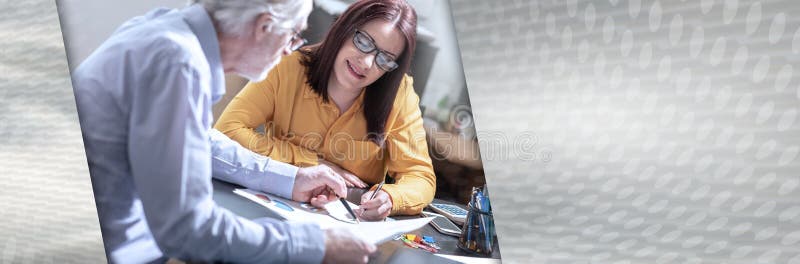 Businesspeople Working in Office, Light Effect; Panoramic Banner Stock ...