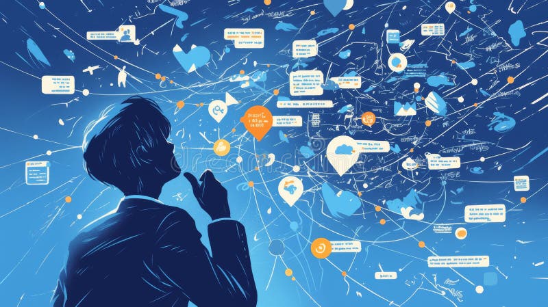 Businessperson Analyzing Data in an Abstract Information Network ...