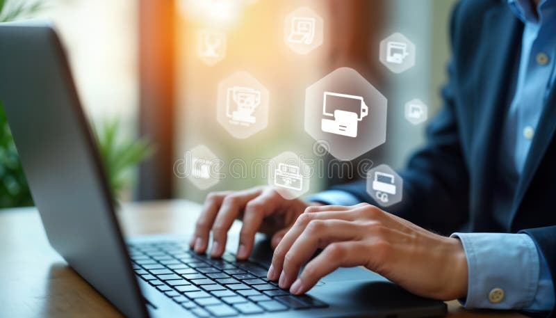 Businessperson Expertly Manages Online Documents on Laptop. Efficient ...