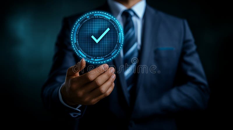 Businessperson Holding a Digital Check Mark Success Concept Stock ...