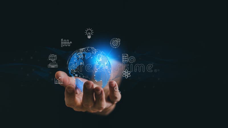 Businessperson Holding Global, Online Working Via Internet. Digital ...