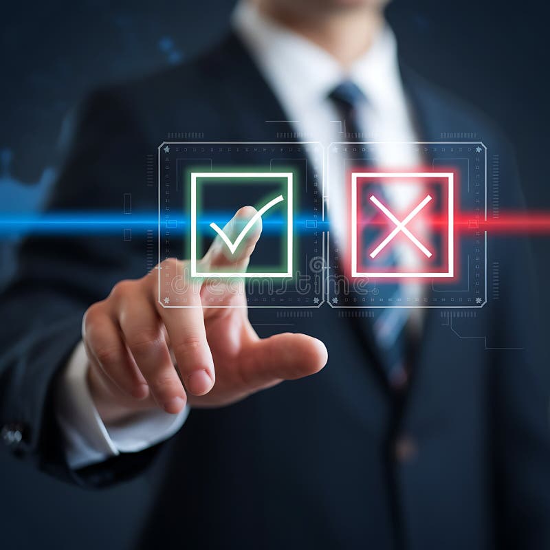 Businessperson Making a Critical Decision Using a Digital Interface ...