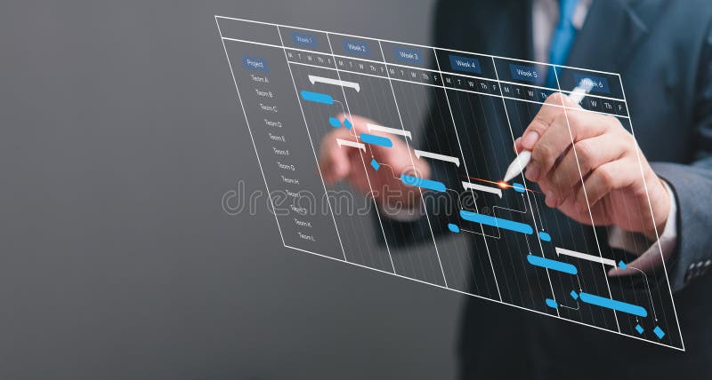 Businessperson Managing Project Schedule with Digital Gantt Chart ...