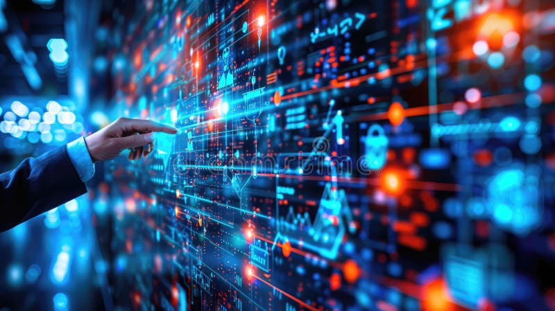 Businessperson S Hand Interacting with a Futuristic Digital Interface ...