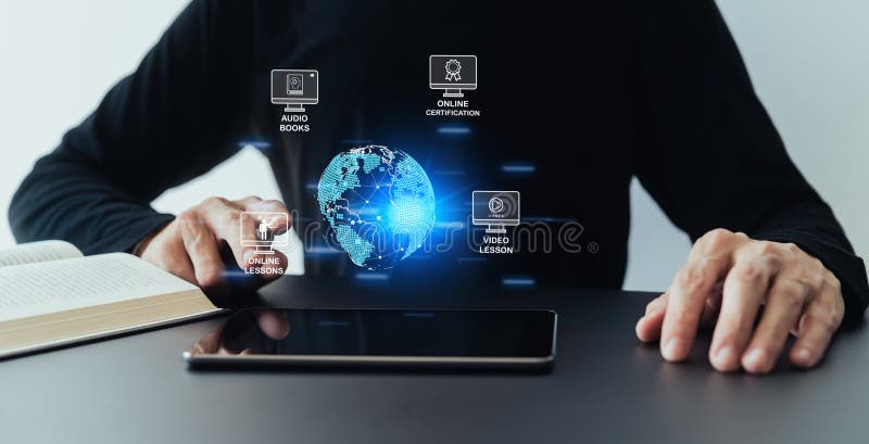 Businessperson or University Student Using Tablet for Online Education ...