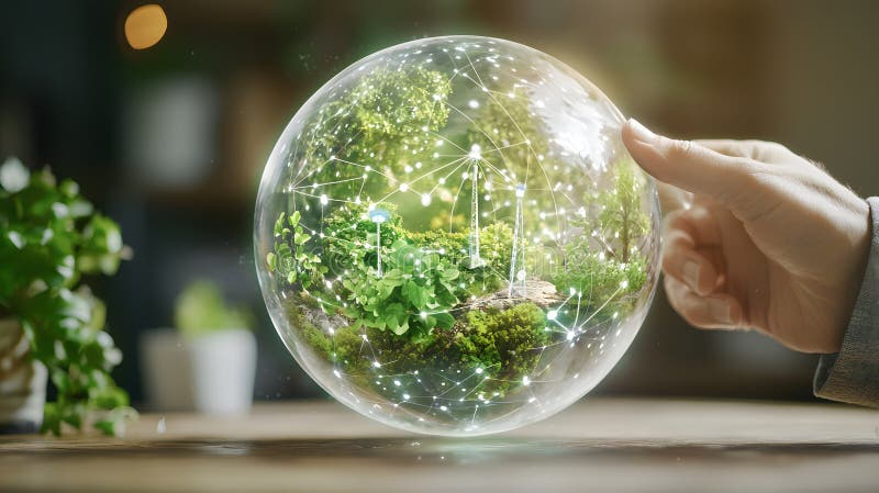 Sustainable Future Green Tech Ecology in Glass Globe AI Generated ...