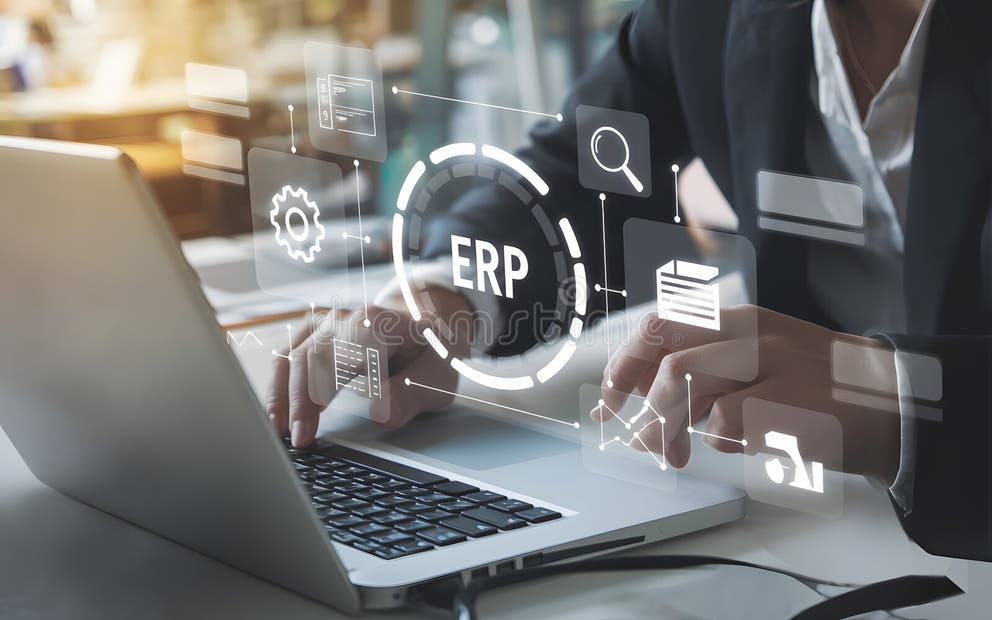 Businessperson Using ERP Software on Laptop Modern Technology Digital ...