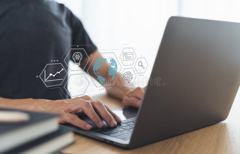 Businessperson Using Laptop for Online Working Via Internet. Digital ...