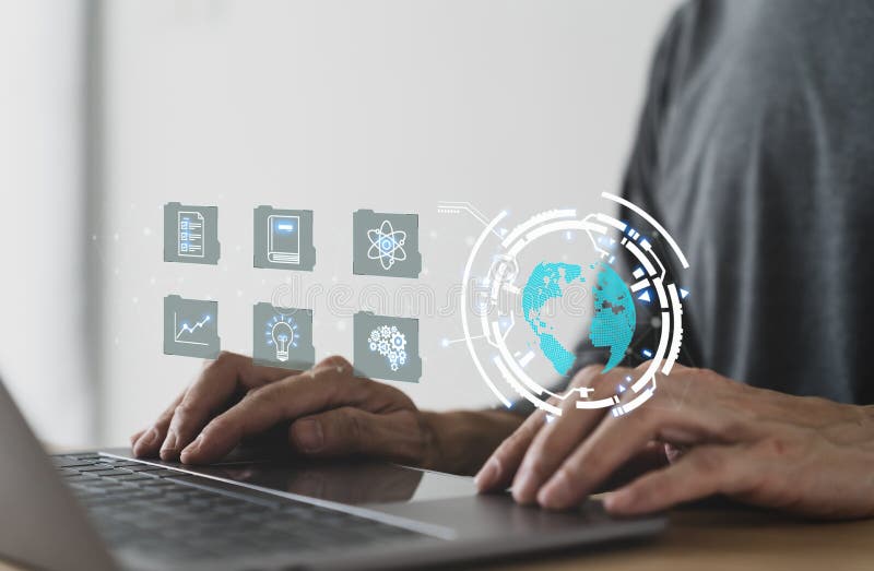 Businessperson Using Laptop for Online Working Via Internet. Digital ...