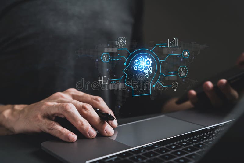 Businessperson Using Laptop for Online Working Via Internet. Digital ...