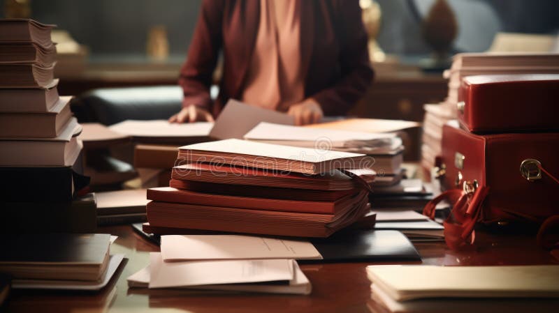 Businessperson Working in Stacks of Paper Files on Work Desk in Office ...
