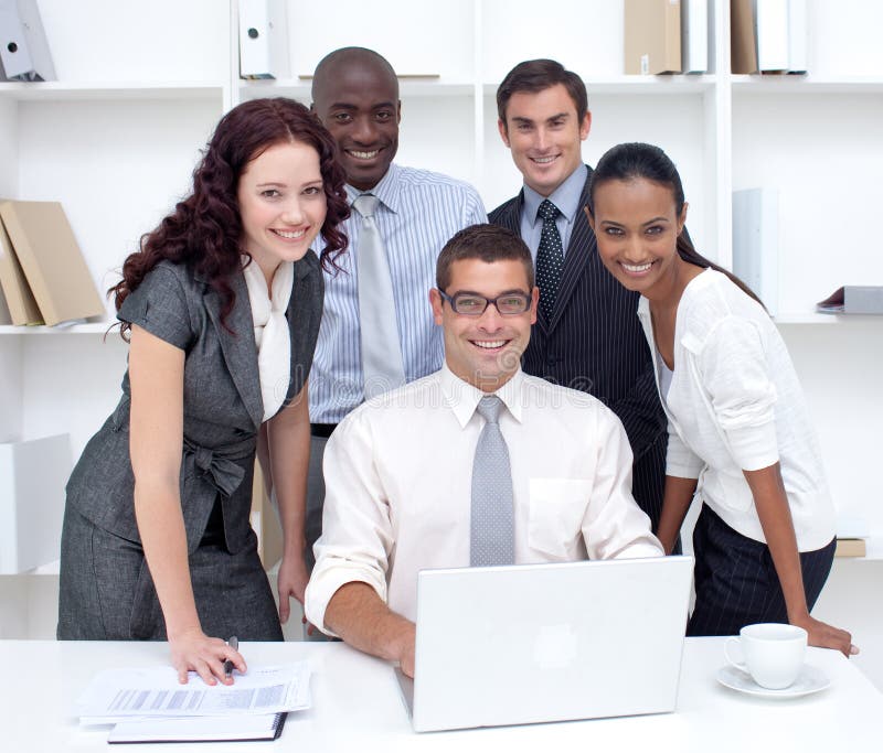 Businessteam Using a Laptop Together Stock Image - Image of meeting ...