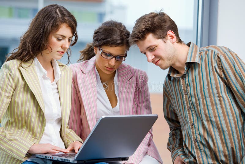 Workers share a computer stock photo. Image of blue, browse - 2386522