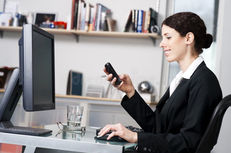 Woman Using Multiple Devices at Home Stock Image - Image of home, happy ...