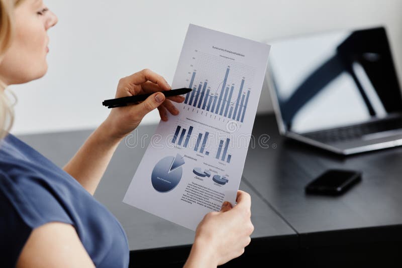 Businesswoman Analyzing Data Stock Image - Image of closeup, minimal ...