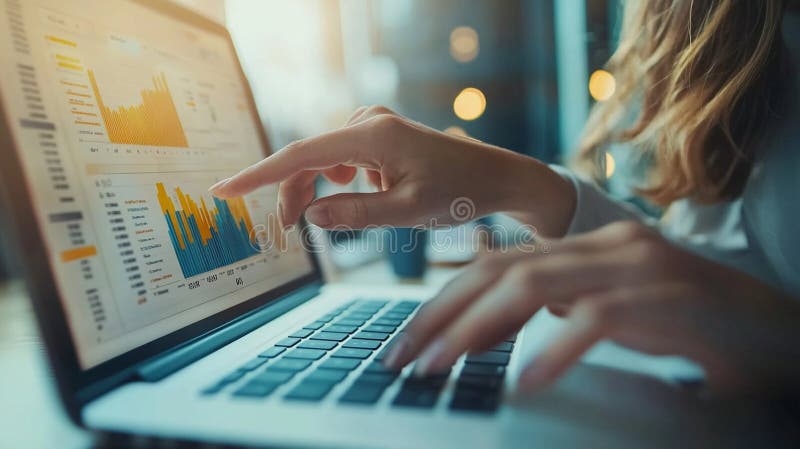 A Businesswoman Analyzing Data on a Laptop, Using Both Hands for ...