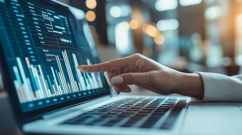 A Businesswoman Analyzing Data on a Laptop, Using Both Hands for ...