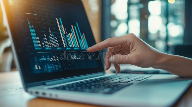 A Businesswoman Analyzing Data on a Laptop, Using Both Hands for ...