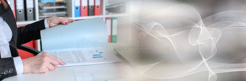 Businesswoman Analyzing Data; Panoramic Banner Stock Photo - Image of ...