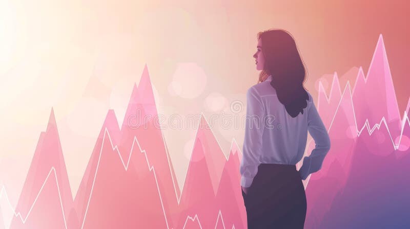 Businesswoman Analyzing Growth Charts, Standing Against a Vibrant Graph ...