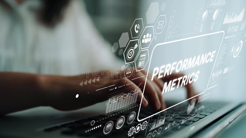 Businesswoman Analyzing Performance Metrics on Digital Interface with ...