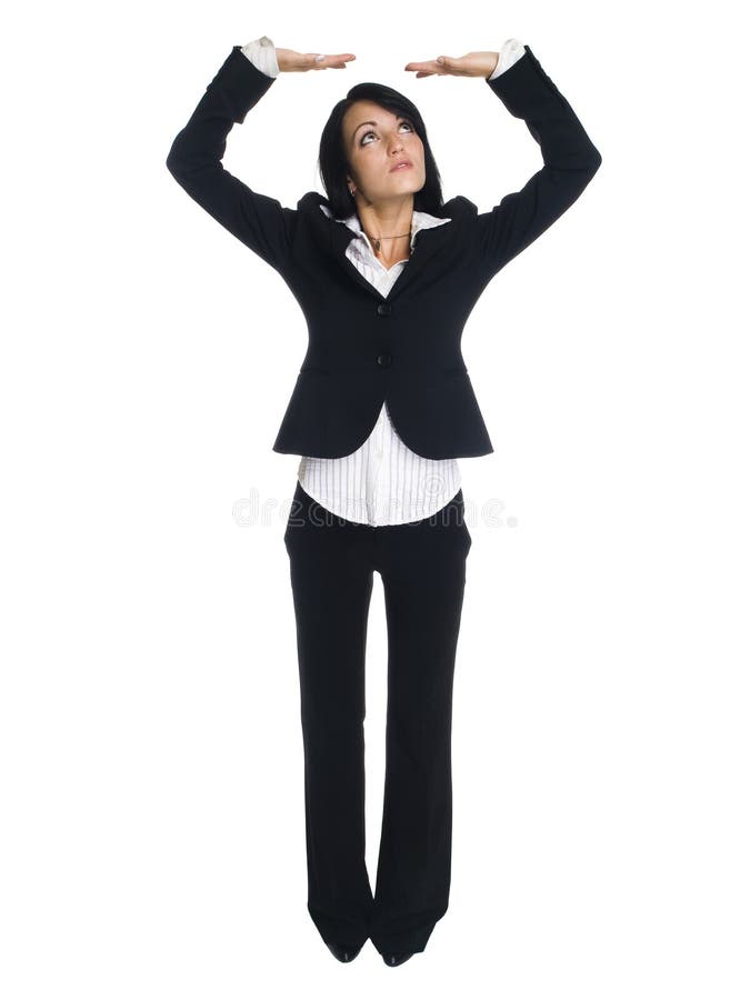 Businesswoman - Arms Overhead Holding Stock Image - Image of person ...