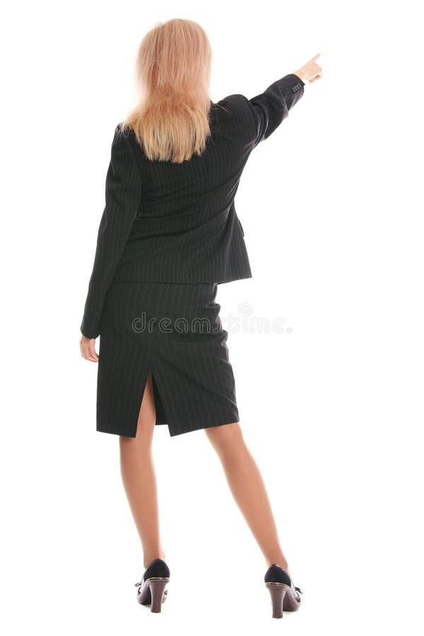 Businesswoman a Back and Shows Aside a Hand Stock Photo - Image of ...