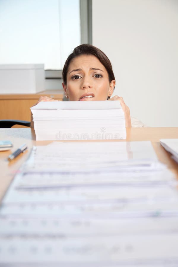 Businesswoman Behind Pile of Paper Stock Photo - Image of overwork ...