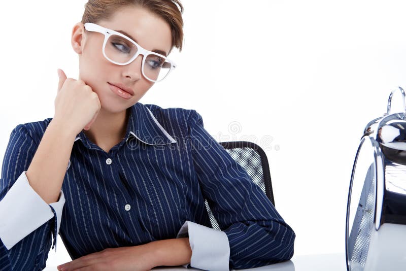 Businesswoman with a Big Clock Stock Photo - Image of nice, lovely ...