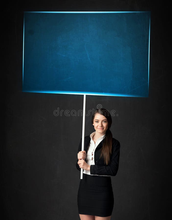 Businesswoman with Blue Board Stock Photo - Image of blue, emotion ...