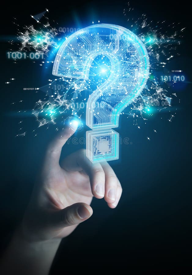 Businesswoman Solving Problem with Digital Question Marks 3D Rendering ...