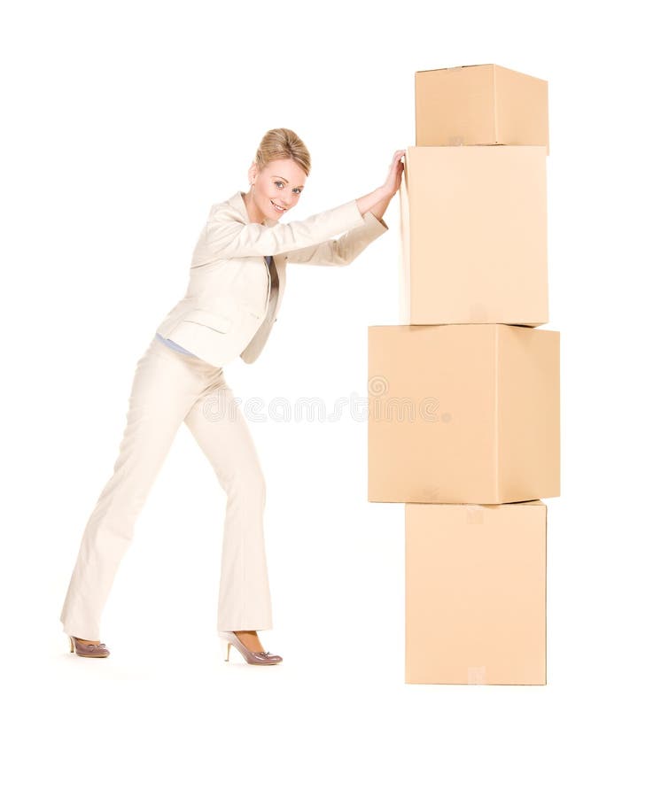 Woman stacking boxes. stock photo. Image of life, heavy - 6153496