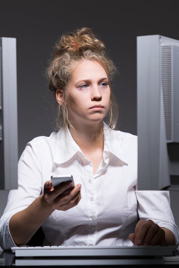 Businesswoman Burning Out at Work Stock Image - Image of overtime, desk ...