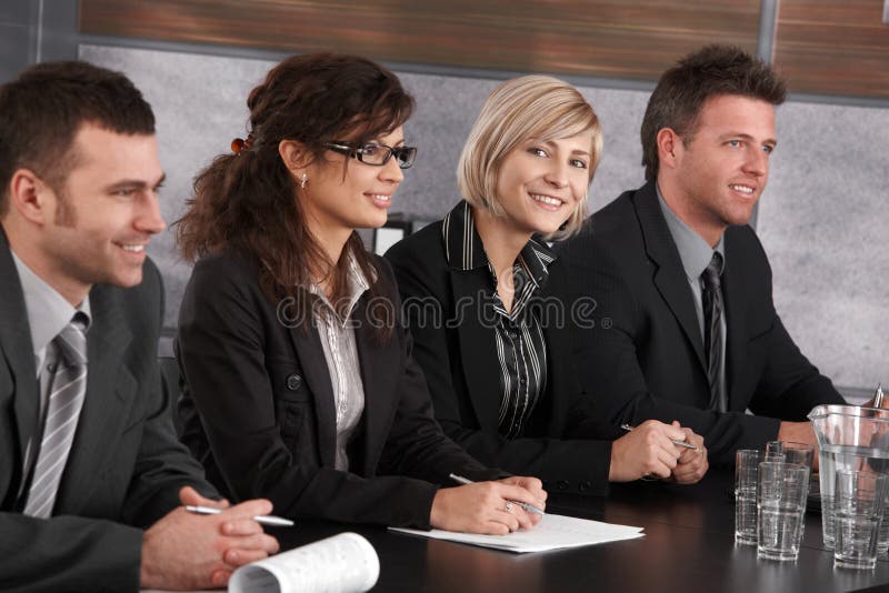 Co-workers Meeting at Table in Conference Room Stock Image - Image of ...