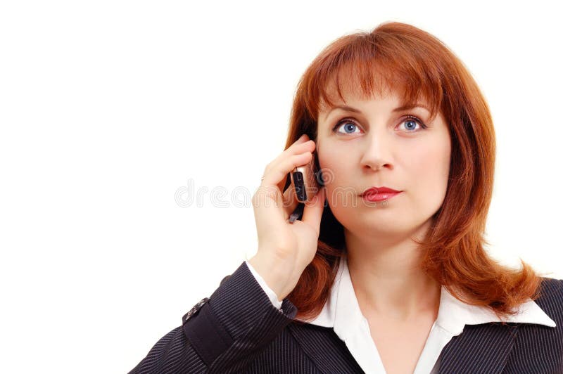 Beautiful Business Woman Listening To Phone Call on Mobile Stock Photo ...