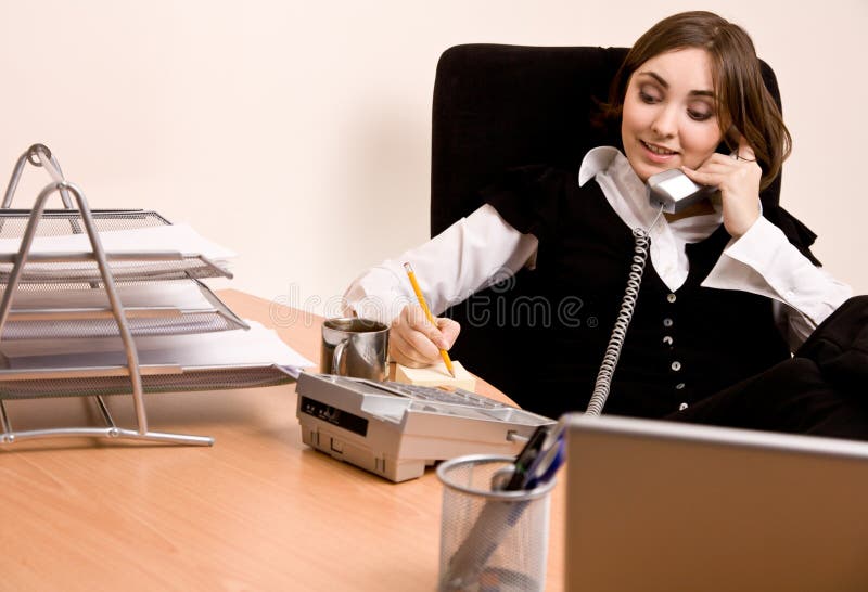 Businesswoman Calling by Phone at Office Stock Photo - Image of person ...