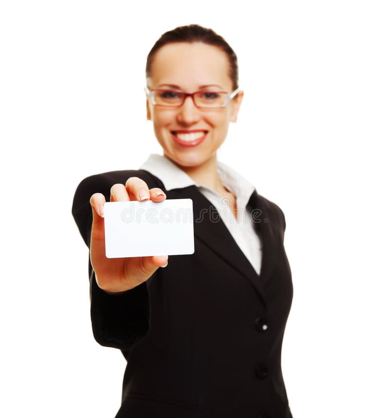 Business woman giving card stock image. Image of adorable - 9469321