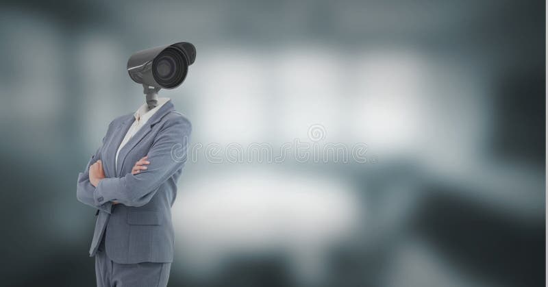 Businesswoman with CCTV Head at Office Stock Photo - Image of corporate ...