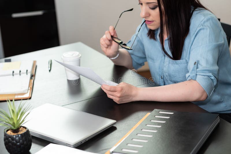 Businesswoman Checking Document Stock Photo - Image of finance, legal ...