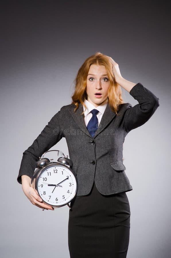 Businesswoman with Clock Being Late Stock Photo - Image of comic ...