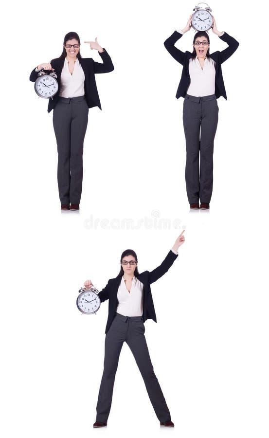The Businesswoman with Clock in Time Management Concept Stock Photo ...